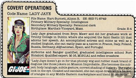 Gi Joe Lady Jaye File Card Old School Toys