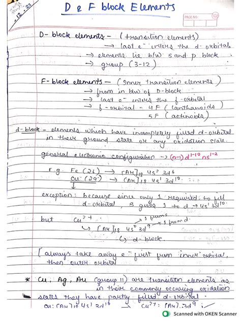 D And F Block Elements Notes Class 12 Cbse Pdf