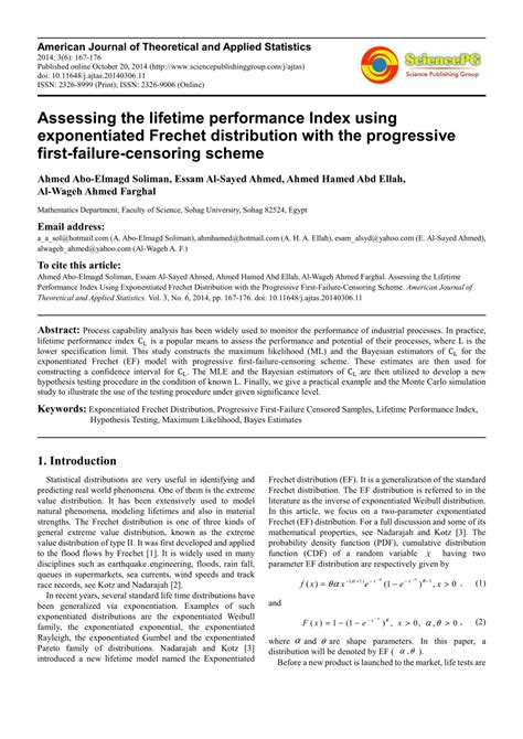 Pdf Assessing The Lifetime Performance Index Using Exponentiated Frechet Distribution With The