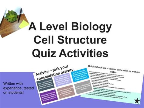 Cell Structure Quiz Activities A Level Teaching Resources