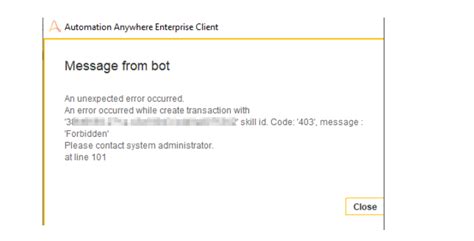 Error Returned By Vantage Connector To Automation Anywhere Code 403 Message Forbidden