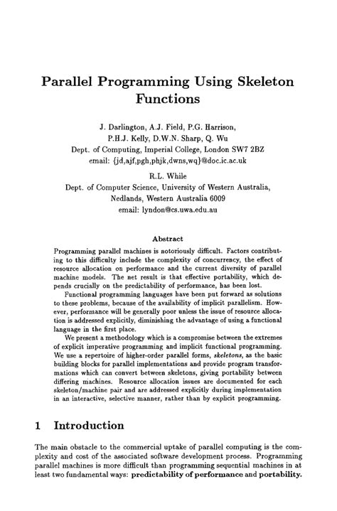 Pdf Parallel Programming Using Skeleton Functions