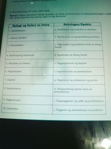 II Matching Type Items Pts Each Panuto StudyX II Matching Type Items Pts Each Panuto StudyX