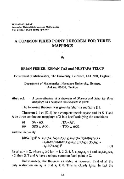 Pdf A Common Fixed Point Theorem For Three Mappings