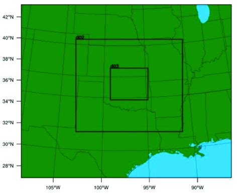 Three Nesting Domains With 25 5 And 1 Km Grid Spacing In Wrf