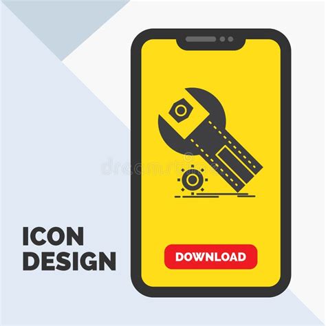Settings App Installation Maintenance Service Glyph Icon In Mobile For Download Page Yellow
