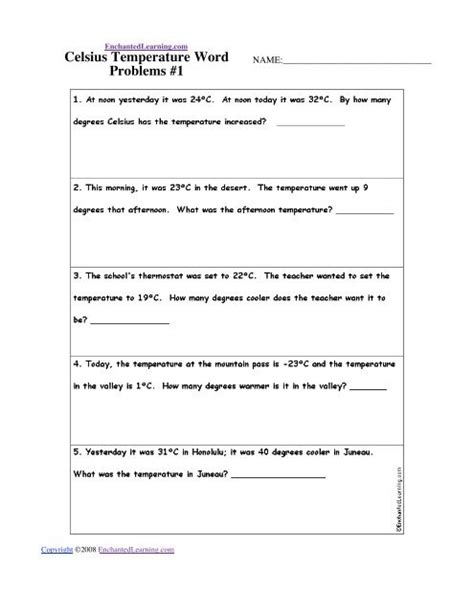 Celsius Temperature Word Problems 1