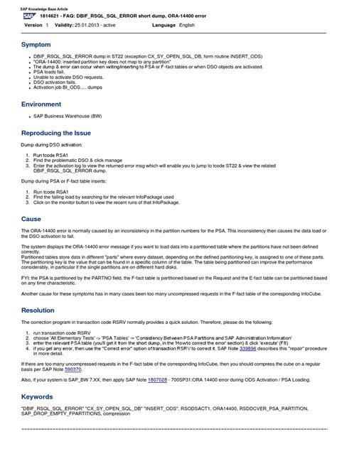 Faq Dbif Rsql Sql Error Short Dump Ora 14400 Error Pdf Data Compression Computer