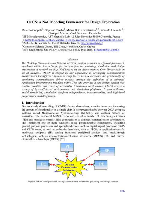 pdf occn a noc modeling framework for design exploration marcello coppola