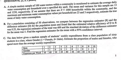 Solved A A Simple Random Sample Of 100 Water Meters Within