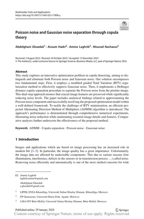 Poisson Noise And Gaussian Noise Separation Through Copula Theory Request Pdf