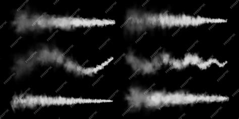 현실적인 비행기 응축 흔적 우주 로켓 발사 미사일 또는 총알 흔적 제트 항공기 프리미엄 벡터