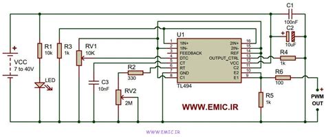 TL494 PWM Controller Circuit Frequency 500 100KHz emic امیک آموزش الکترونیک و میکروکنترلر