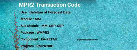Mpr2 Sap Tcode For Deletion Of Forecast Data