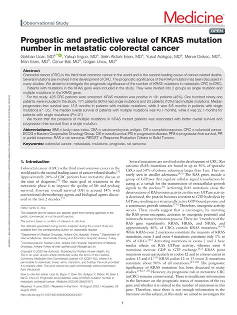 Pdf Prognostic And Predictive Value Of Kras Mutation Number In Metastatic Colorectal Cancer