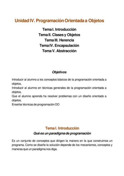 Pdf De Programación Unidad Iv Programación Orientada A Objetos