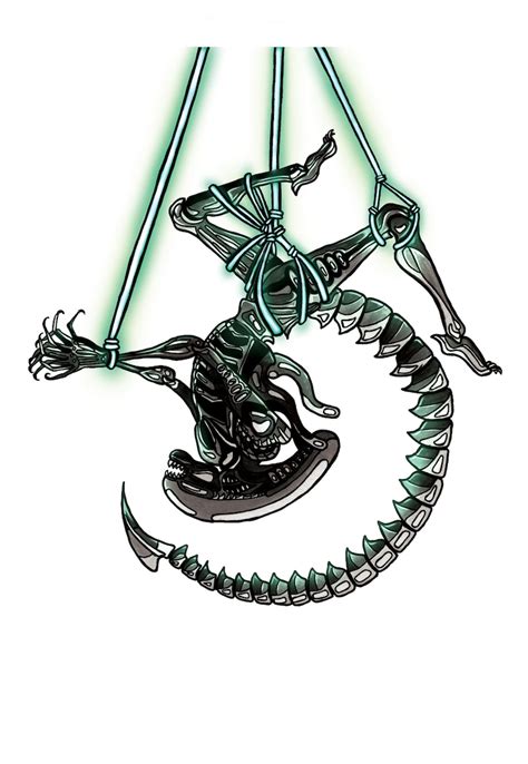 Alien Xenomorph Neon Shibari Art Print Limited Edition A4 Etsy