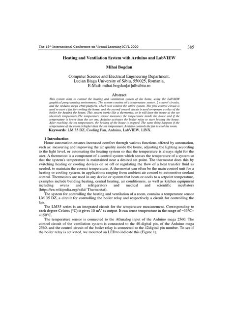Heating And Ventilation System With Ardu Pdf Thermostat Computer Science