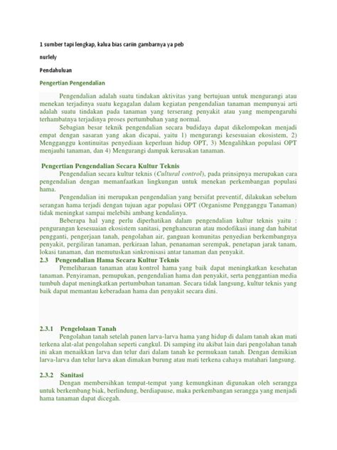 Pengendalian Hama Dengan Kultur Teknis Pdf