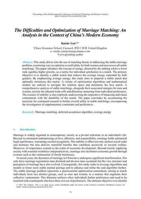 PDF The Difficulties And Optimization Of Marriage Matching An Analysis In The Context Of