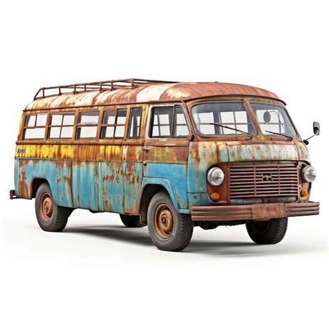 Ilustración El Mini Autobús 69 Oxidado Con Hojas Fangosas Alrededor Foto Premium