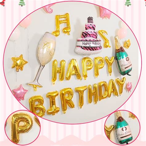 생일 풍선 장식 세트 어린이 생일 파티 장식 용품 만화 편지 알루미늄 풍선 핑크
