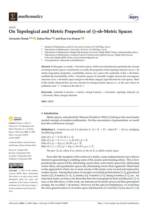 Pdf On Topological And Metric Properties Of Oplus Sb Metric Spaces