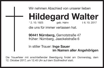 Traueranzeigen Von Hildegard Walter Trauer Nn De