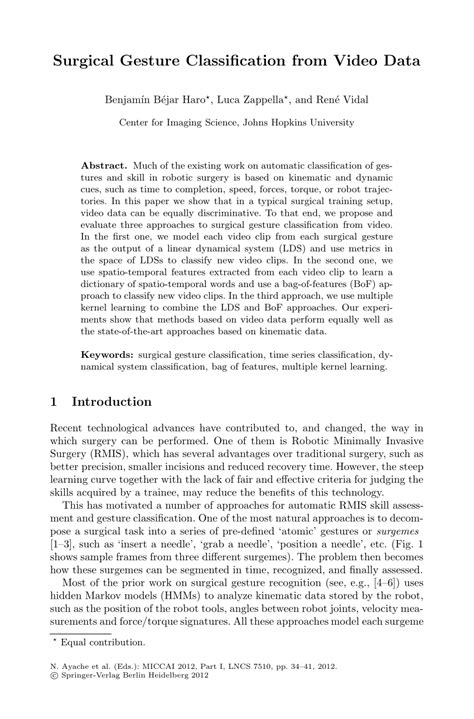 Pdf Surgical Gesture Classification From Video Data