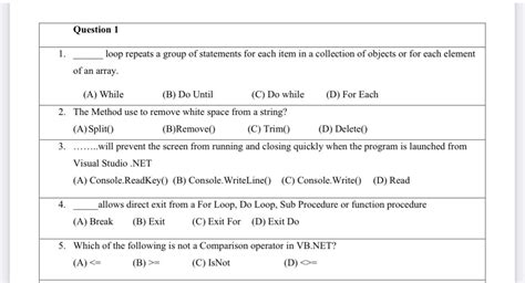 Solved 1 Loop Repeats A Group Of Statements For Each Item