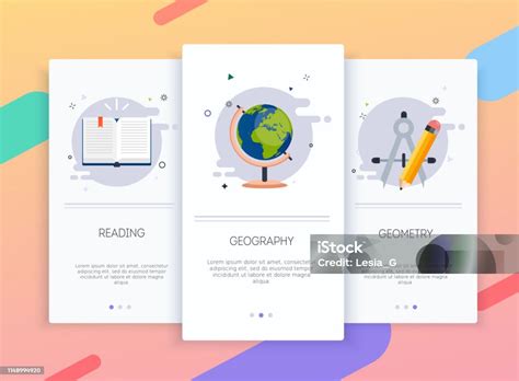 온 보 딩 화면 모바일 앱 템플릿 용 사용자 인터페이스 키트 교육의 개념입니다 웹 배너 웹 사이트 인포 그래픽에 대 한 개념입니다 5명에 대한 스톡 벡터 아트 및 기타