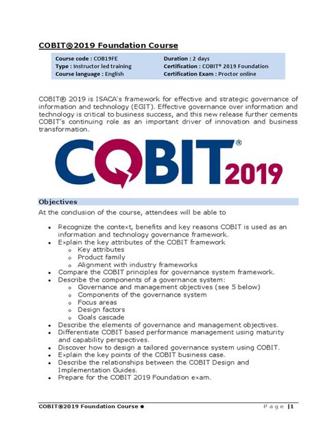 Cobit 2019 Foundation Course Pdf Career And Growth Finance And Money Management