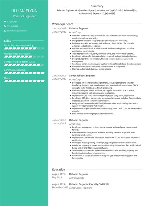 Robotics Engineer Resume Examples And Templates