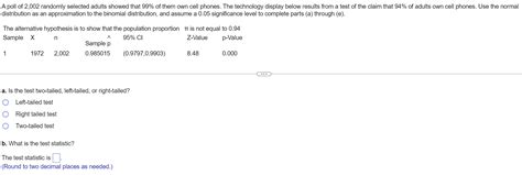 Solved A Is The Test Two Tailed Left Tailed Or Chegg Com