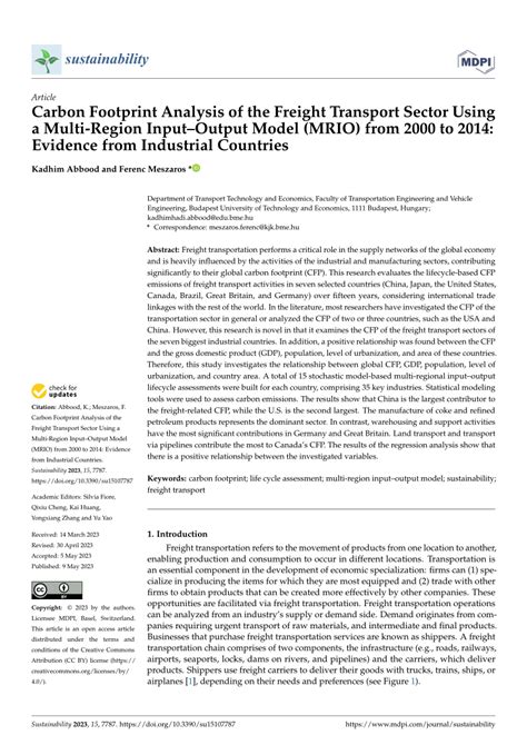 pdf carbon footprint analysis of the freight transport sector using a multi region input