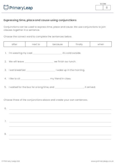 Year 3 English Using Conjunctions To Express Time Place And Cause