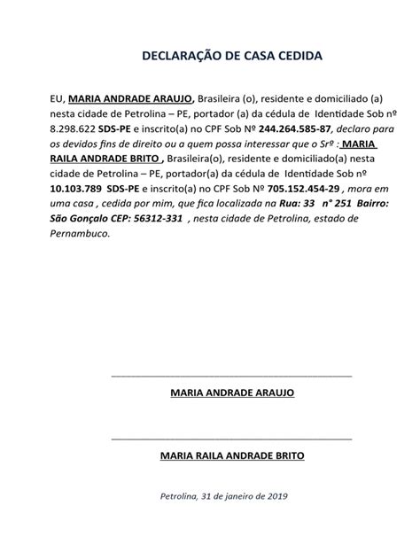 Declaração Casa Cedida 500 Pdf