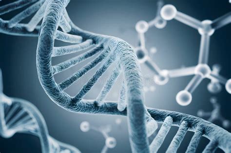Dna Helix In Shades Of Blue With Nucleotide Spheres And Abstract