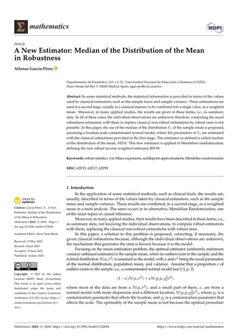 Pdf A New Estimator Median Of The Distribution Of The Mean In Robustness