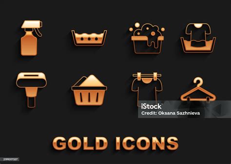 비누 거품 셔츠 옷걸이 옷장 옷 건조 의류 찜기 물 스프레이 병 및 온도 세척 아이콘으로 세면대를 설정합니다 벡터 T 셔츠에 대한 스톡 벡터 아트 및 기타 이미지 Istock