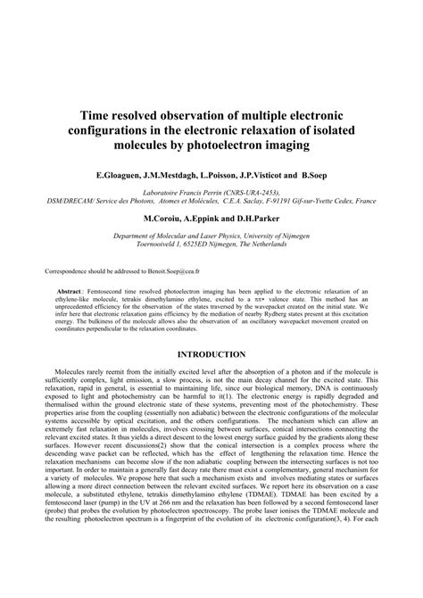 Pdf Time Resolved Observation Of Multiple Electronic Configurations