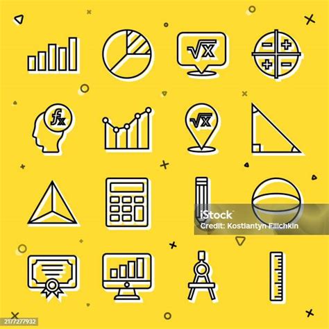 선 눈금자 기하학적 도형 구 삼각형 수학 X 글리프의 제곱근 그래프 일정 차트 다이어그램 함수 수학 기호 및 아이콘을 설정합니다 벡터 0명에 대한 스톡 벡터 아트 및 기타