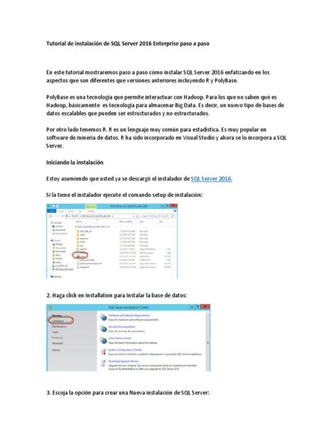 Tutorial De Instalación De Sql Server 2016 Enterprise Paso A Paso Pdf