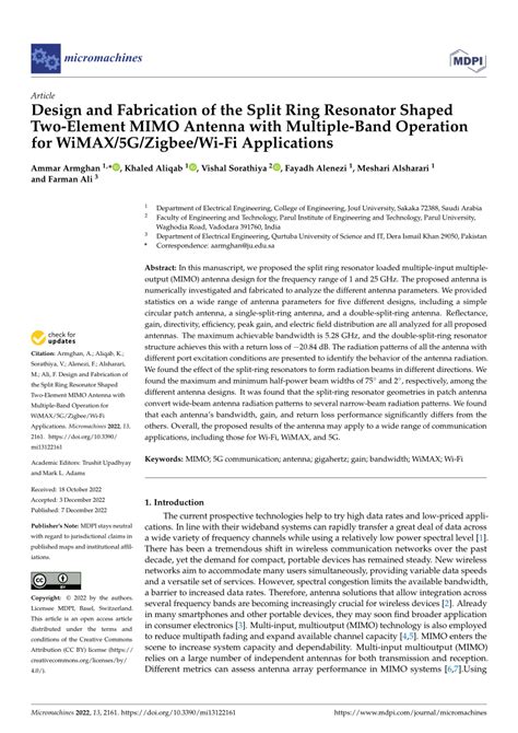 Pdf Design And Fabrication Of The Split Ring Resonator Shaped Two Element Mimo Antenna With