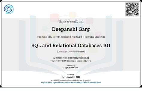 Ibm Db0101en Certificate Cognitive Class