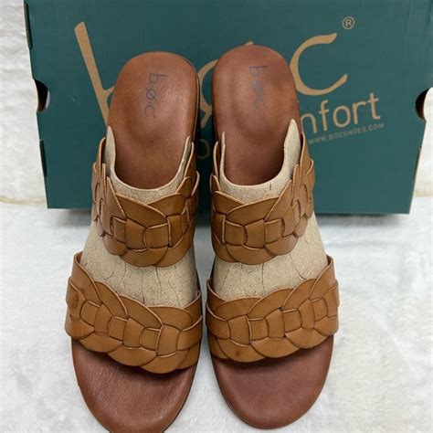 B O C Shoes Boc By Born Jillian Block Heel Double Strap Slide Sandal Tan Clog Womens M