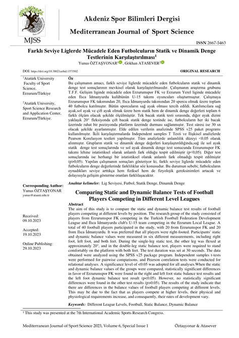 Pdf Comparing Static And Dynamic Balance Tests Of Football Players