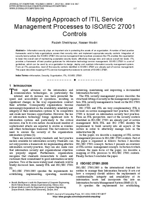 pdf mapping approach of itil service management processes to iso iec