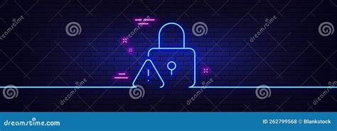 Lock Line Icon Padlock Warning Sign Neon Light Glow Effect Vector
