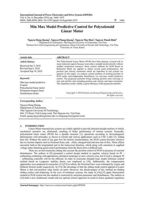 Min Max Model Predictive Control For Polysolenoid Linear Motor Pdf